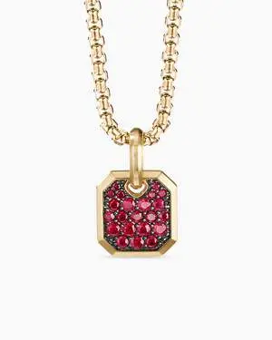 David Yurman David Yurman 18K Yellow Gold Octagonal Amulet With Emeralds Ruby