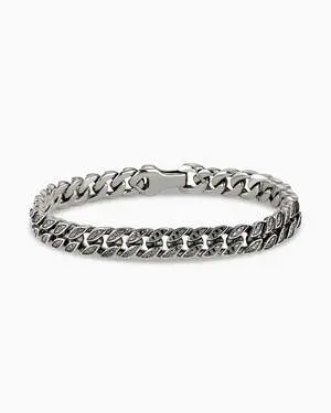 David Yurman David Yurman Sterling Silver 8mm Curb Chain Bracelet Black Diamond