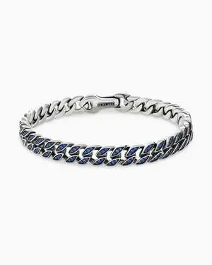 David Yurman David Yurman Sterling Silver 8mm Curb Chain Bracelet Sapphire
