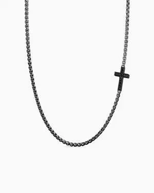 David Yurman Sterling Silver Cross Station Necklace With Black Diamonds - Black Diamond