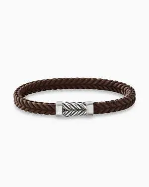David Yurman Chevron Bracelet In Sterling Silver And Rubber - Brown Rubber