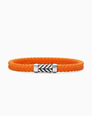 David Yurman David Yurman Sterling Silver And Black Rubber Chevron Bracelet Orange Rubber