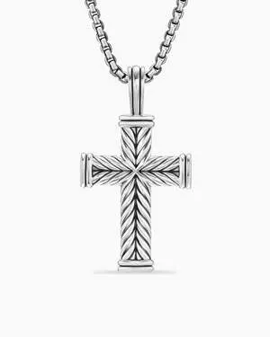 David Yurman Sterling Silver Chevron Cross Pendant - All Sterling Silver