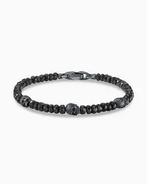David Yurman Sterling Silver Memento Mori Skull Bracelet - Black Spinel