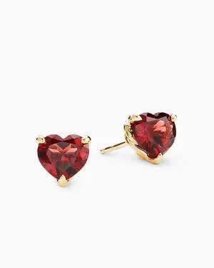 David Yurman 18k Yellow Gold Chatelaine Heart Stud Earrings With - Garnet
