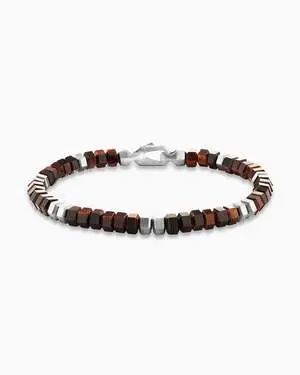 David Yurman Sterling Silver Hex Bead Bracelet With Red Tiger's Eye - Red Tigers Eye