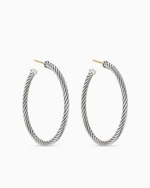 David Yurman Sterling Silver Cable Hoop Earrings - All Sterling Silver