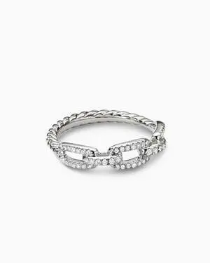 David Yurman 18k White Gold Stax Chain Link Ring - Diamond