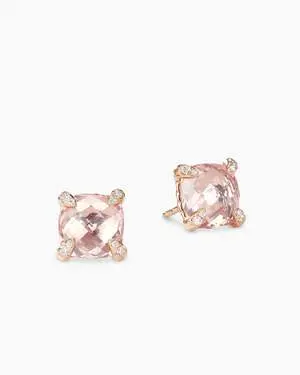 David Yurman Chatelaine Stud Earrings In Rose Gold With And Diamonds - Morganite