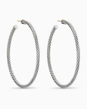 David Yurman Sterling Silver Cable Hoop Earrings - All Sterling Silver