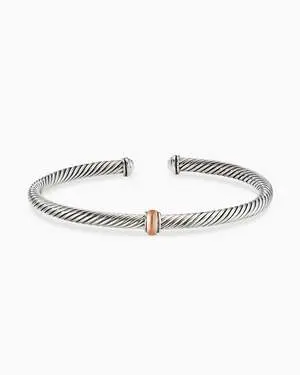 David Yurman Classic Cable Station Bracelet - Silver/18k Rose Gold