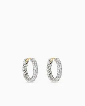 David Yurman Sterling Silver Pavé Huggie Hoop Earrings - Diamond
