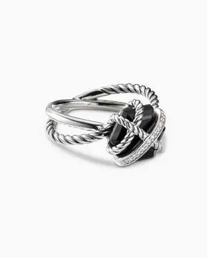 David Yurman David Yurman Cable Wrap Ring With Blue Topaz And Pavé Diamonds Black Onyx