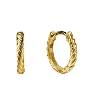 David Yurman Sculpted Cable Micro Huggie Hoop Earrings - All 18k Yellow Gold