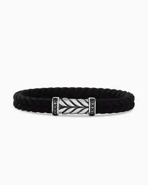 David Yurman Chevron Sterling Silver Bracelet - Black Diamond Rubber