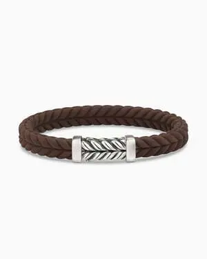 David Yurman Chevron Sterling Silver Bracelet - Brown Rubber