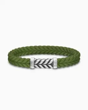David Yurman Chevron Sterling Silver Bracelet - Hunter Green Rubber