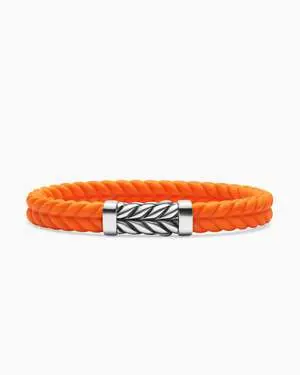 David Yurman Chevron Sterling Silver Bracelet - Orange Rubber