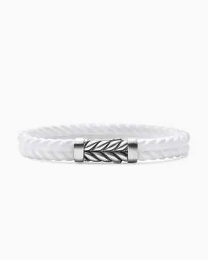 David Yurman Chevron Sterling Silver Bracelet - White Rubber