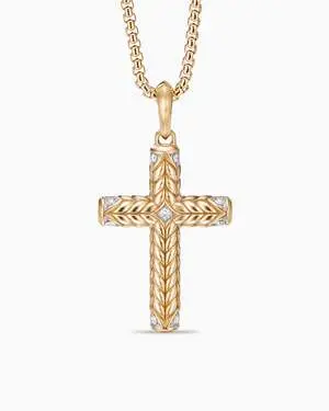 David Yurman Chevron Cross Pendant In 18k Yellow Gold With Diamonds - Diamond