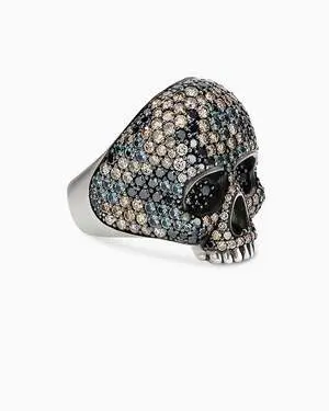 David Yurman Sterling Silver Skull Ring With Diamonds - Black Diamond/cognac Diamond