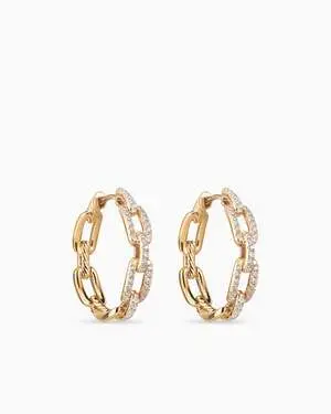 David Yurman Stax Chain Link Hoop Earrings With Diamonds - Diamond