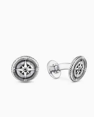 David Yurman Maritime® Compass Cufflinks In Sterling Silver With Center - Black Diamond