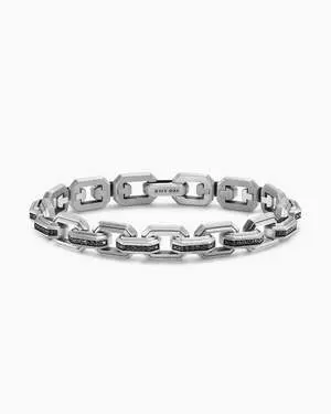 David Yurman Sterling Silver Faceted Flat Link Bracelet - Black Diamond