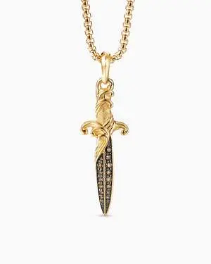 David Yurman Waves Dagger Amulet In 18k Yellow Gold With Diamonds - Cognac Diamond