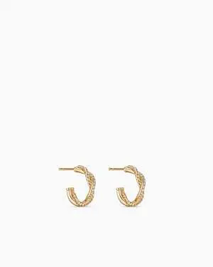 David Yurman 18k Yellow Gold Petite Infinity Huggie Hoop Earrings With Diamonds - Diamond