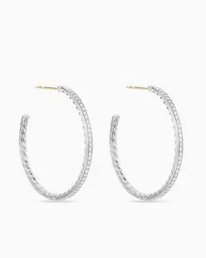 David Yurman Sterling Silver Pavé Hoop Earrings - Diamond