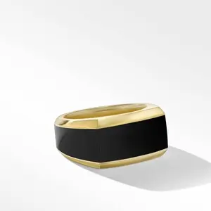 David Yurman David Yurman Streamline® Signet Ring In 18K Yellow Gold With Diamonds Black Onyx