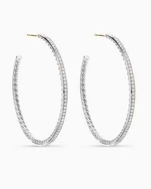 David Yurman Sterling Silver Pavé Hoop Earrings - Diamond