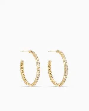 David Yurman 18k Yellow Gold Pavé Hoop Earrings - Diamond