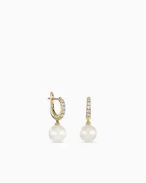 David Yurman 18k Yellow Gold And Pavé Diamond Drop Earrings - Pearl