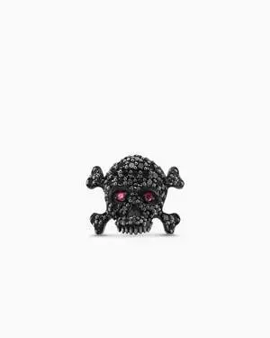 David Yurman Sterling Silver Pavé Skull Stud Earring - Black Diamond/ruby