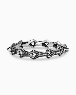 David Yurman Sterling Silver Faceted Link Bracelet With Black Diamonds