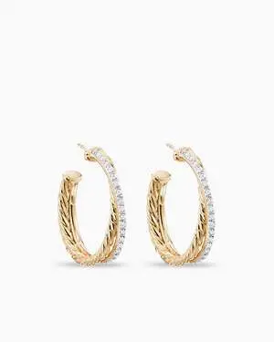 David Yurman 18k Yellow Gold Crossover Hoop Earrings With Diamonds - Diamond