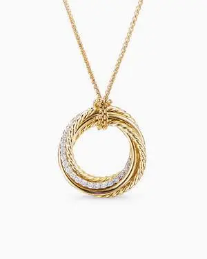 David Yurman 18k Yellow Gold Crossover Pendant Necklace With Diamonds - Diamond