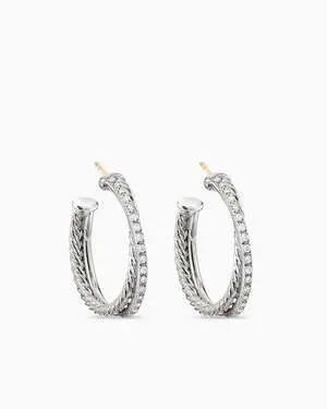 David Yurman Sterling Silver Crossover Hoop Earrings With Diamonds - Diamond