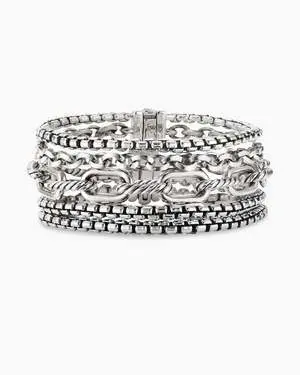 David Yurman Sterling Silver Multi Row Chain Bracelet - All Sterling Silver
