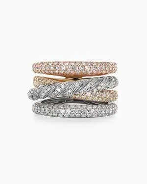David Yurman 18k Gold Sculpted Cable Four Row Ring - Diamond
