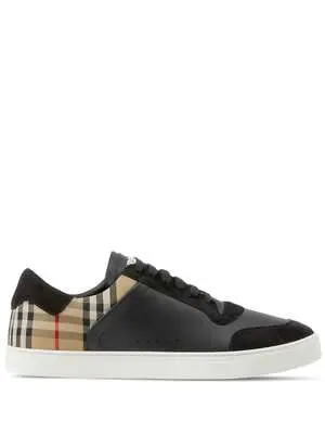 Burberry Vintage Check Calf Leather And Suede Sneakers - Black