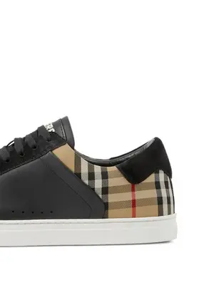 Burberry Vintage Check Calf Leather And Suede Sneakers - Black
