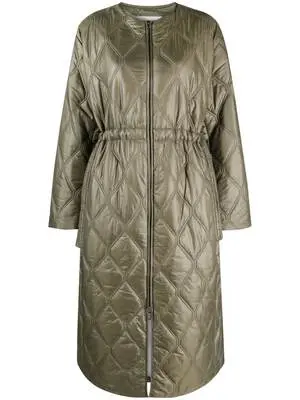 GANNI Drawstring Quilted Coat - Green