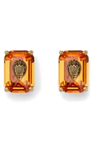 Kurt Geiger Emerald Cut Crystal Stud Earrings Orange