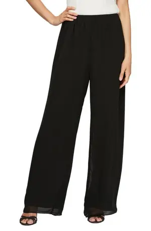 Alex Evenings Chiffon Palazzo Pants - Black