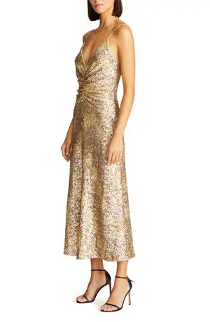 Halston Alessandra Sequin V-neck Dress