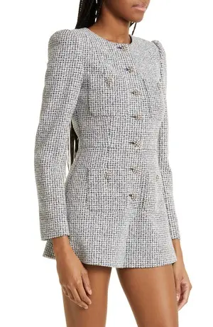 Alice + Olivia Shiloh Long Sleeve Tweed Romper