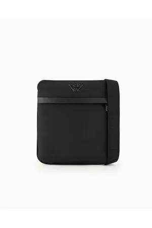 Emporio Armani Flat Crossbody Bag In Recycled Nylon - Black